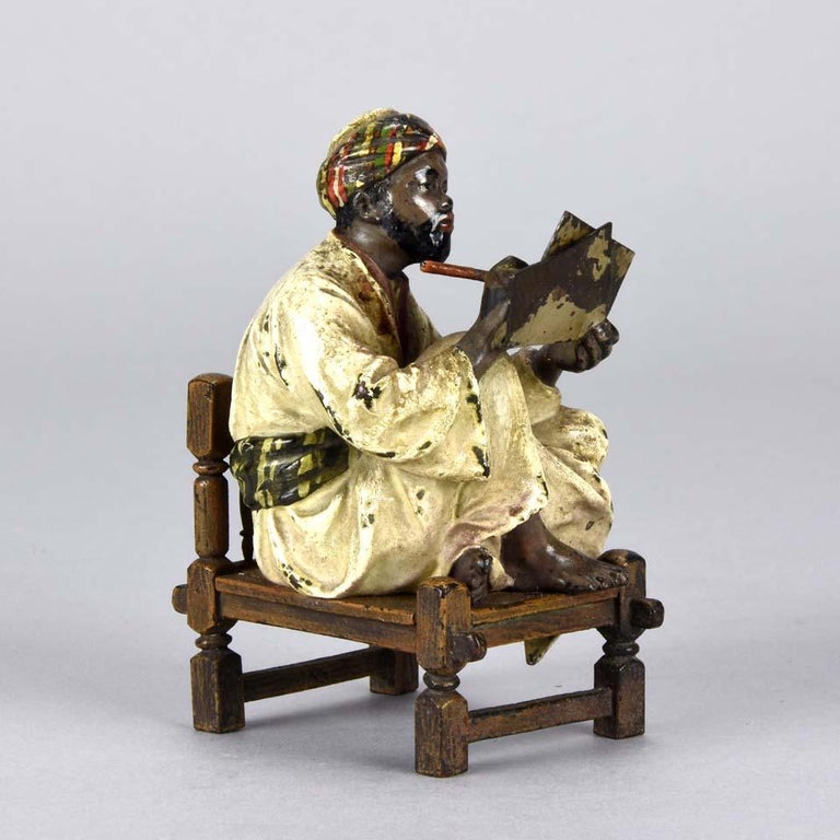 Austrian Cold Painted Bronze ‘Arab Scribe’ by Franz Bergman at 1stDibs