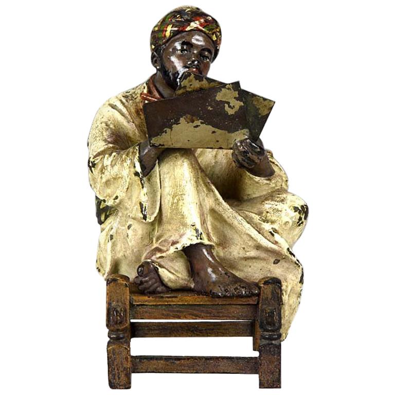 Austrian Cold Painted Bronze ‘Arab Scribe’ by Franz Bergman at 1stDibs