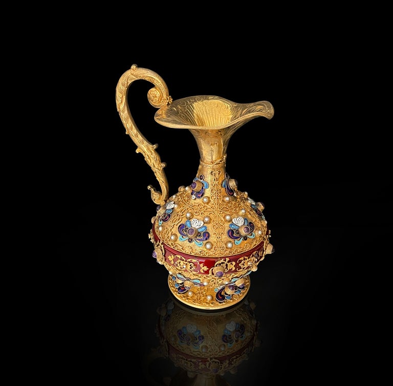 Austrian Enameled Gilt Silver Mounted Semi Precious Stone Jug For Sale ...