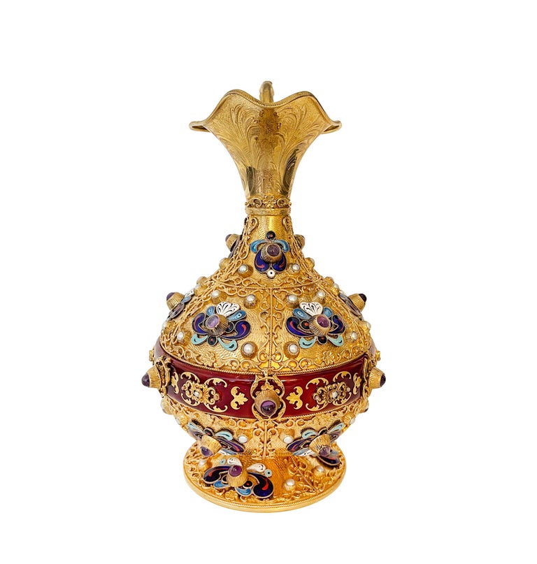 Austrian Enameled Gilt Silver Mounted Semi Precious Stone Jug For Sale ...