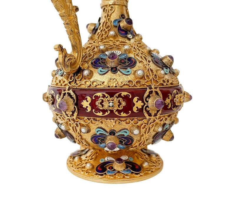 Austrian Enameled Gilt Silver Mounted Semi Precious Stone Jug For Sale ...