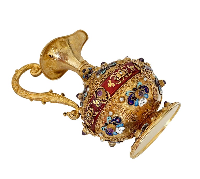 Austrian Enameled Gilt Silver Mounted Semi Precious Stone Jug For Sale ...