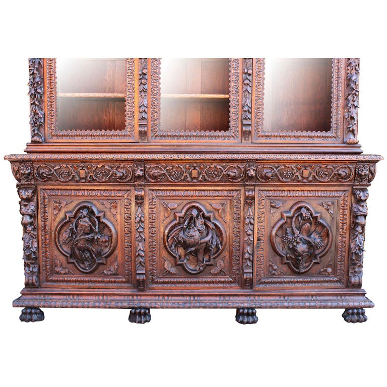 Austrian-German 19th Century Carved Walnut Black-Forest Hunt Credenza ...