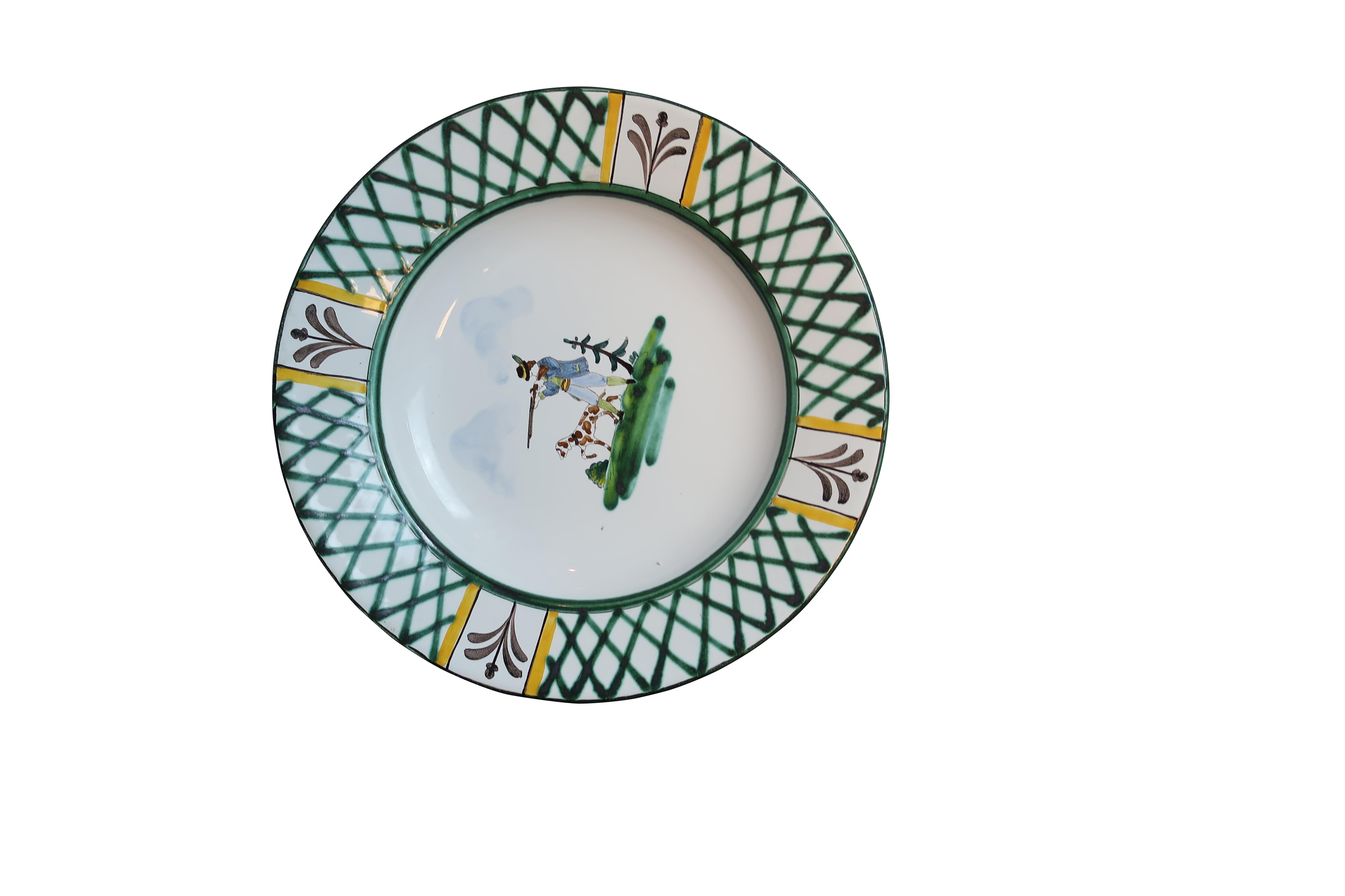 Austrian Gmunden Green and White Hunter Porcelain Plates For Sale at ...