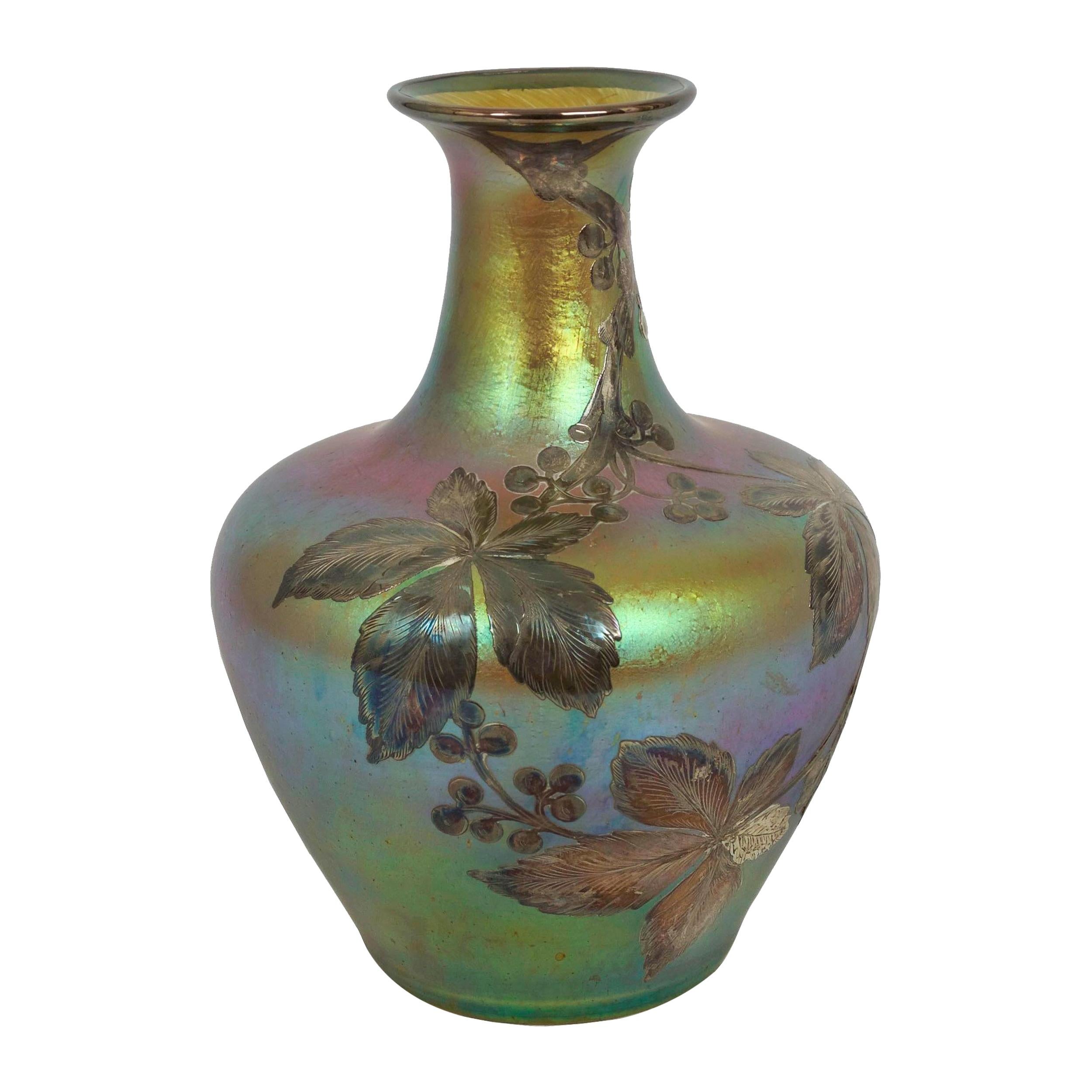 Loetz Glass Vase with Sterling Silver Overlay, circa 1900 For Sale at ...