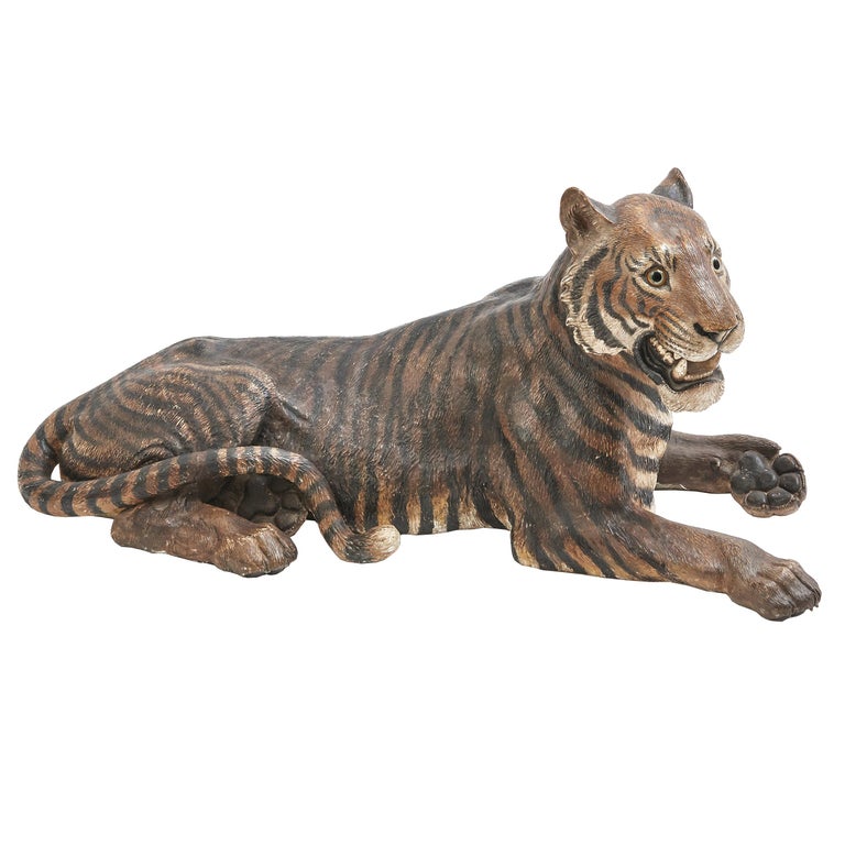 Austrian Large Cold Painted Terracotta Model of a Tiger, Late 19th ...