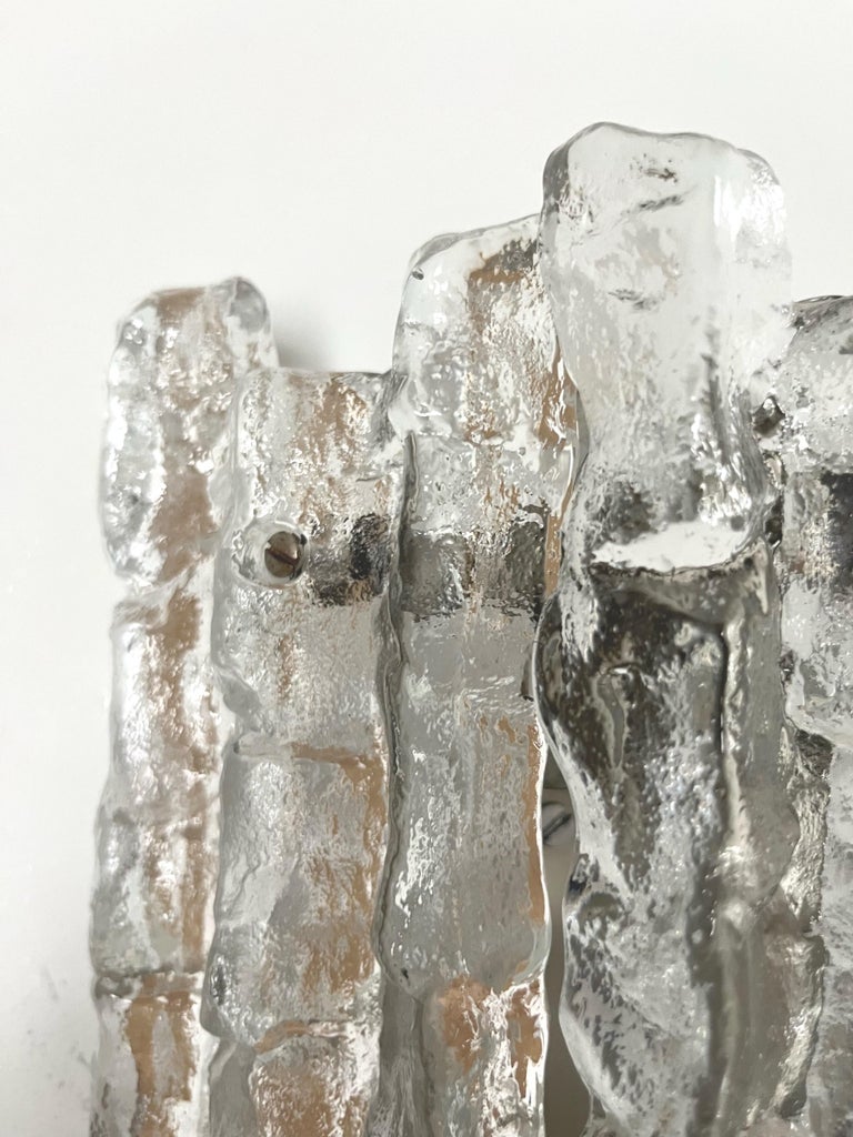 Austrian Midcentury "Sierra" Ice-Glass Pair of Wall Sconces by Kalmar ...
