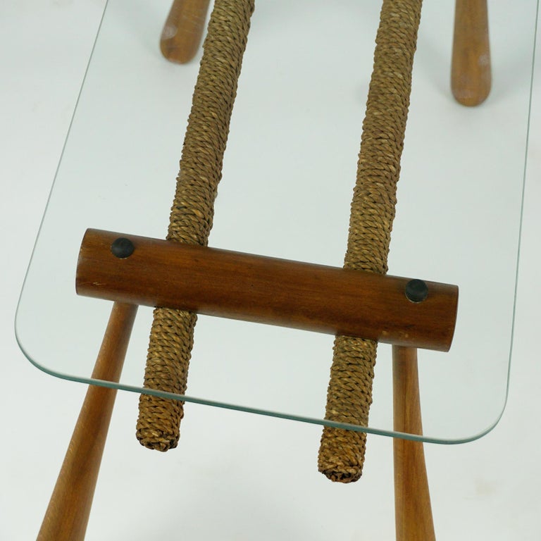 Austrian Midcentury Beechwood Side Table with Cord and Glass Top by Max ...