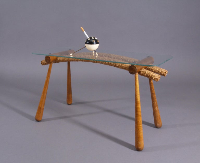 Austrian Midcentury Beechwood Side Table with Cord and Glass Top by Max ...