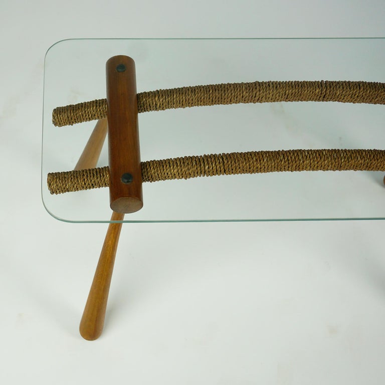 Austrian Midcentury Beechwood Side Table with Cord and Glass Top by Max ...