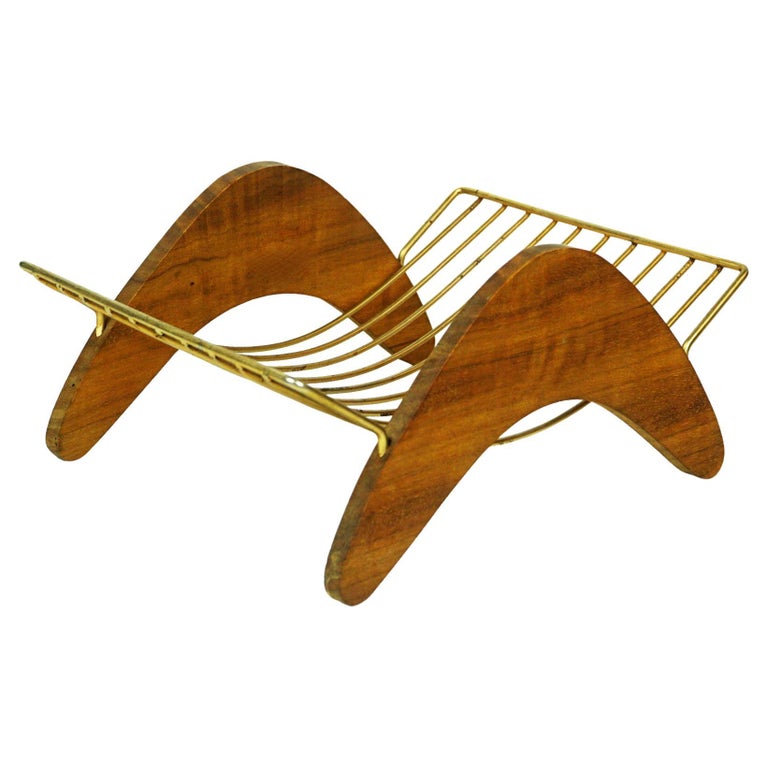 Austrian Mid-Century Walnut and Brass Fruit Bowl or Basket by Carl ...