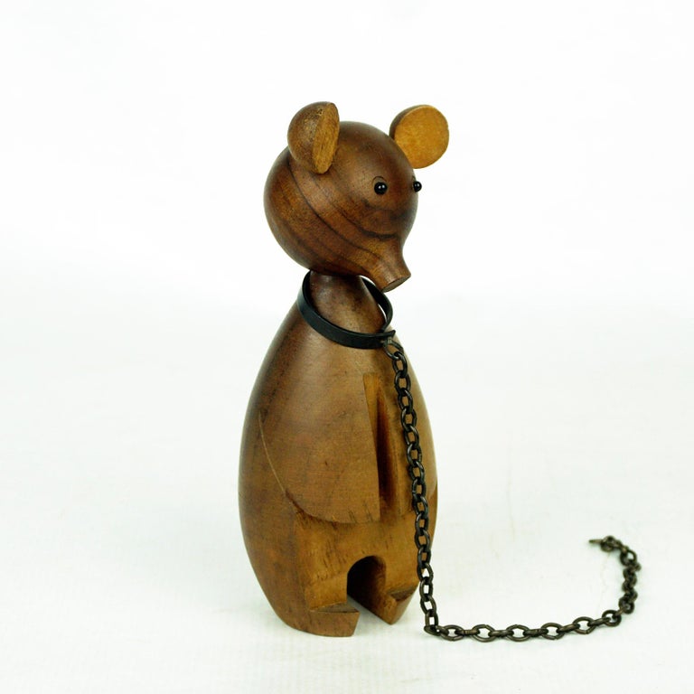 Austrian Midcentury Walnut Bear on a Chain by Werkstätte Hagenauer For ...