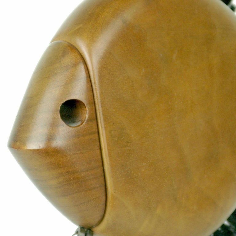 Austrian Modernist Walnut and Brass Fish Shaped Money Box by Carl ...