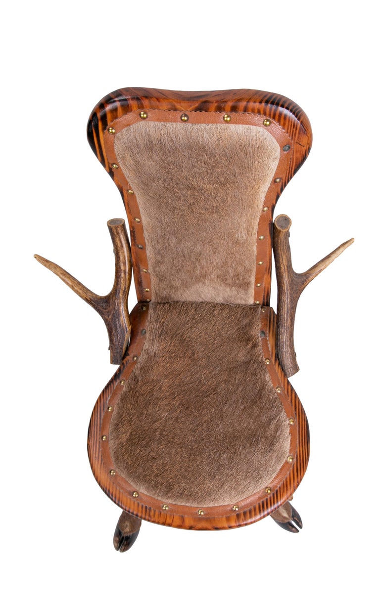 Austrian Pair of Armchairs Made of Antlers, Animal Backrest and Seat ...