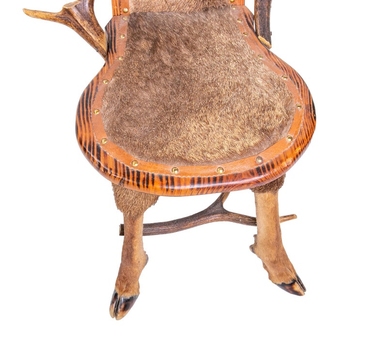 Austrian Pair of Armchairs Made of Antlers, Animal Backrest and Seat ...