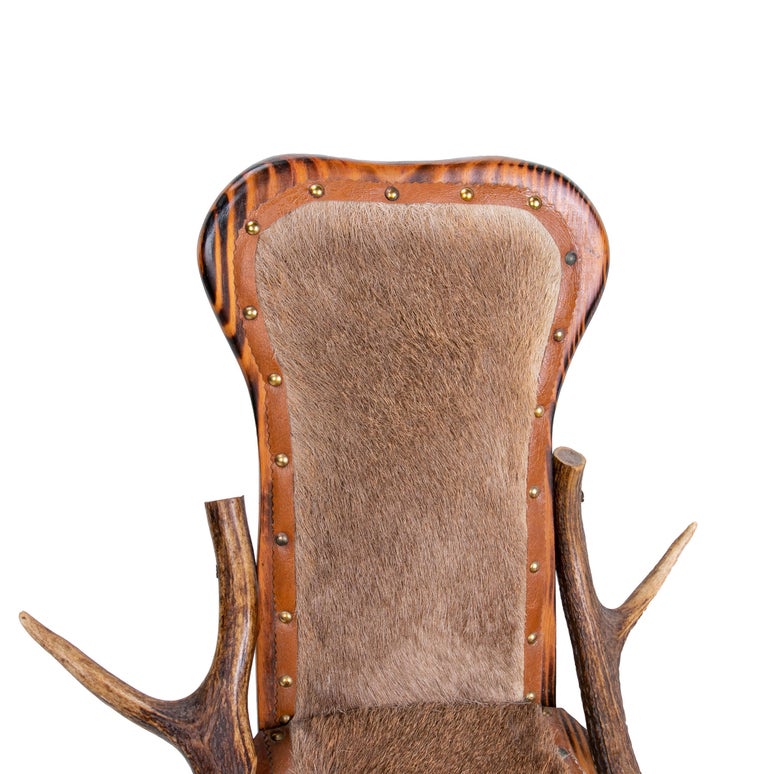 Austrian Pair of Armchairs Made of Antlers, Animal Backrest and Seat ...