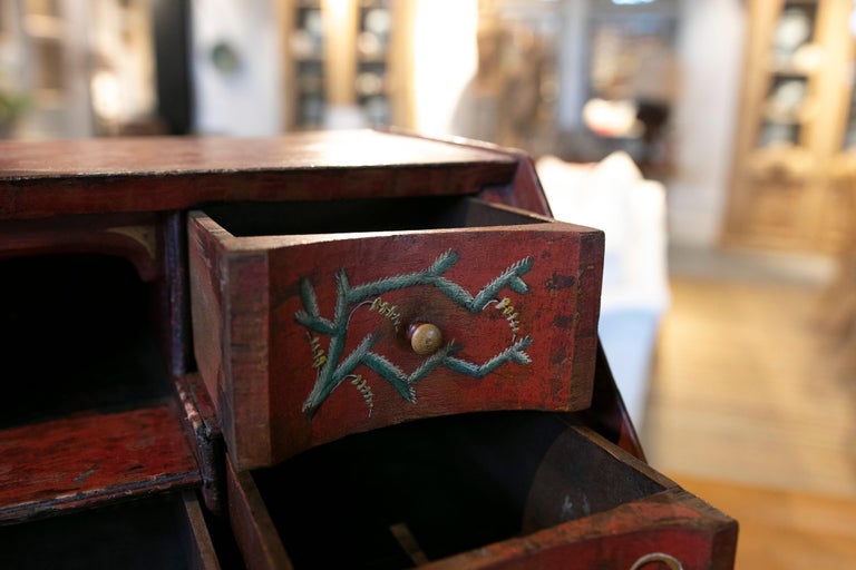 Austrian Polychrome Door and Drawer Cabinet in Red Tones with Sea ...