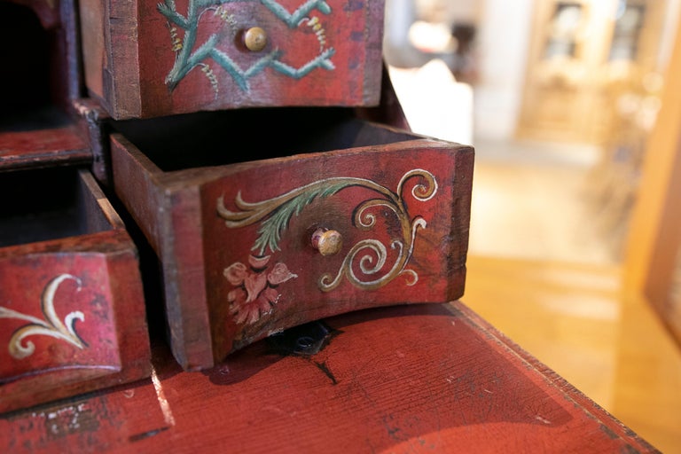 Austrian Polychrome Door and Drawer Cabinet in Red Tones with Sea ...