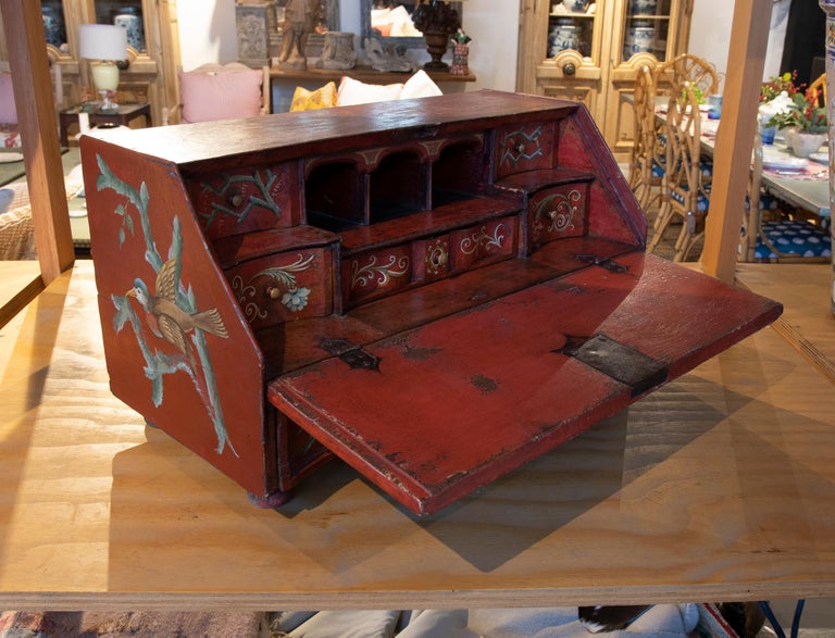 Austrian Polychrome Door and Drawer Cabinet in Red Tones with Sea ...