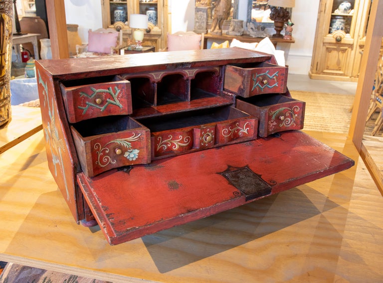 Austrian Polychrome Door and Drawer Cabinet in Red Tones with Sea ...