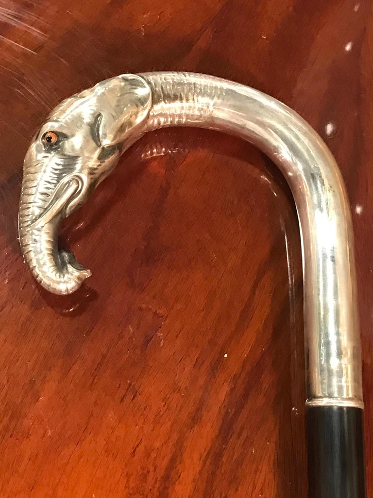 Austrian Sterling and Ebony Elephant Motif Cane or Walking Stick at 1stDibs
