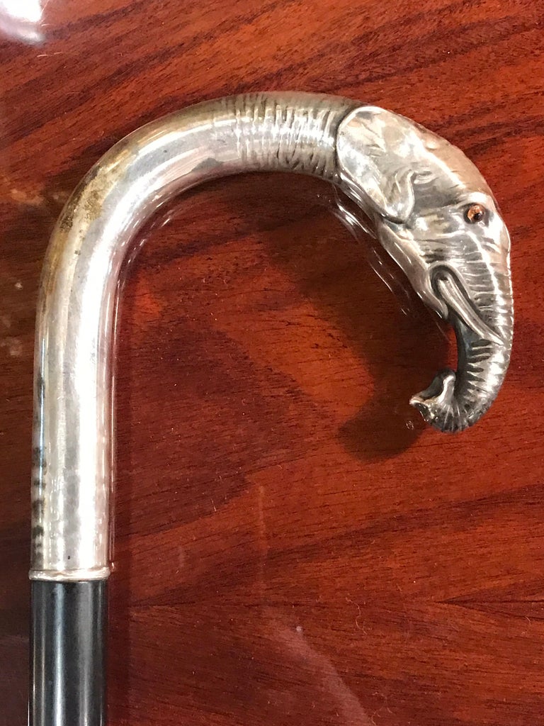 Austrian Sterling and Ebony Elephant Motif Cane or Walking Stick at 1stDibs