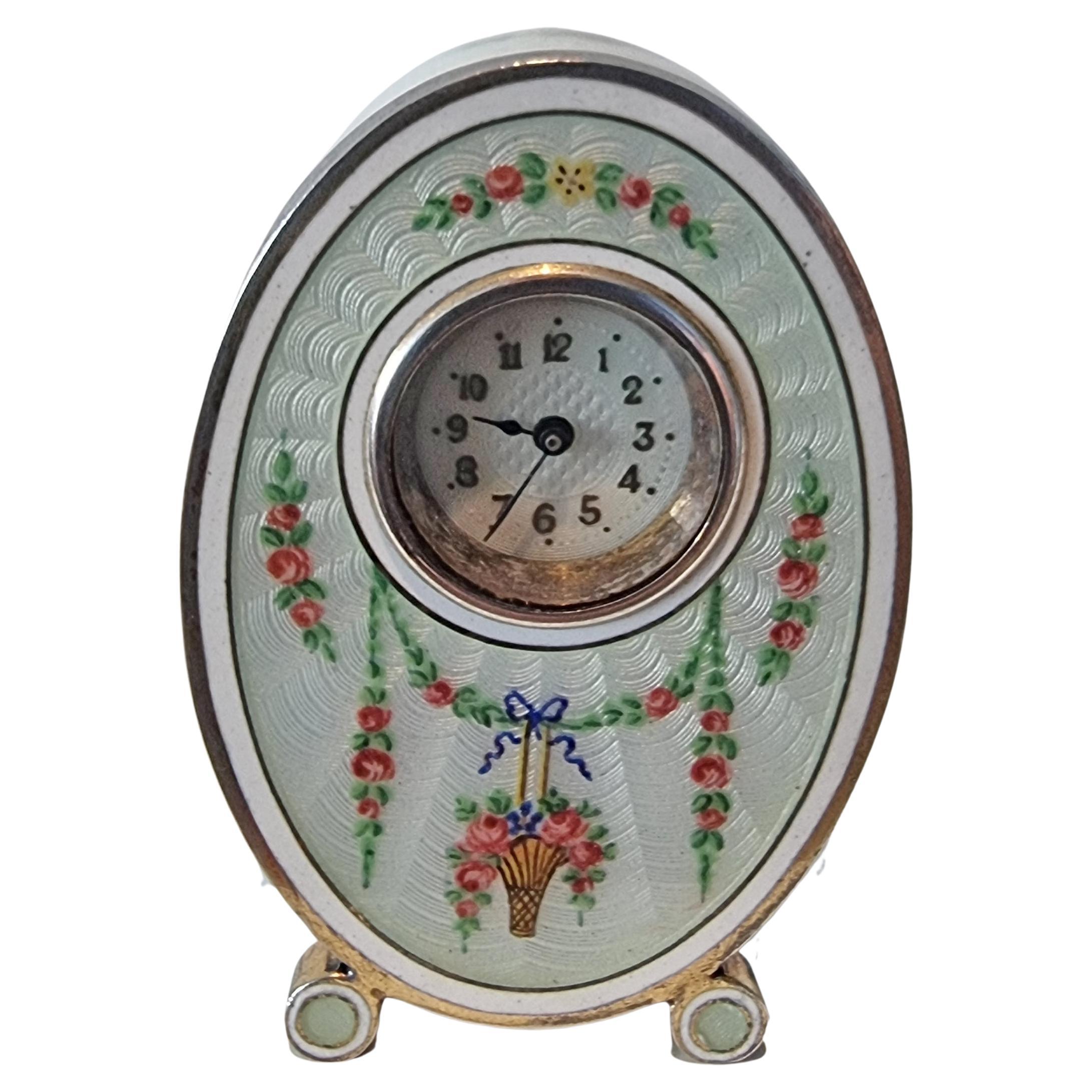 Sub Miniature Silver and Blue Guilloche Enamel Carriage or Boudoir ...