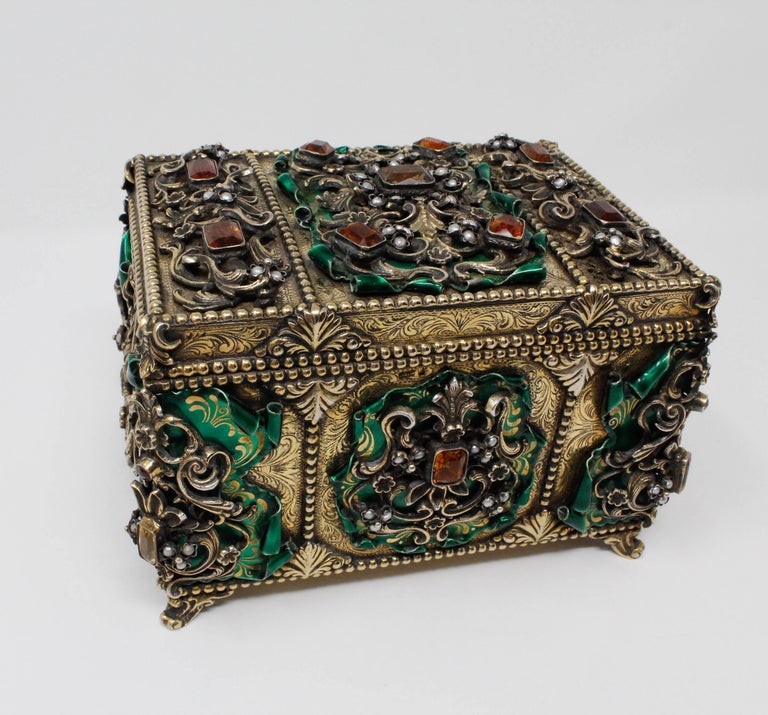 Austro-Hungarian Jewelled Casket, 925 Silver Gilt, Enamel, Gemstones ...