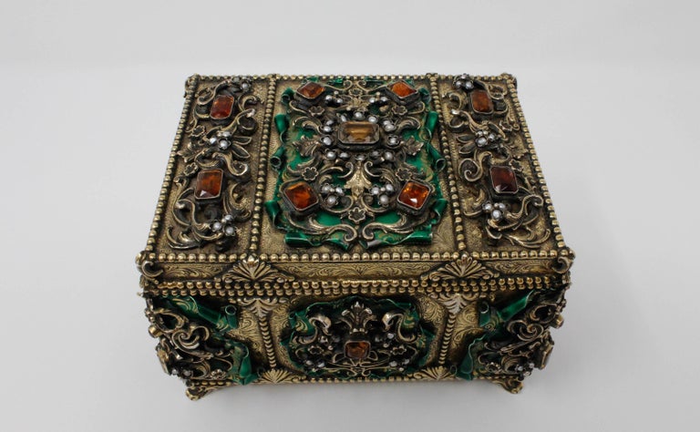 Austro-Hungarian Jewelled Casket, 925 Silver Gilt, Enamel, Gemstones ...