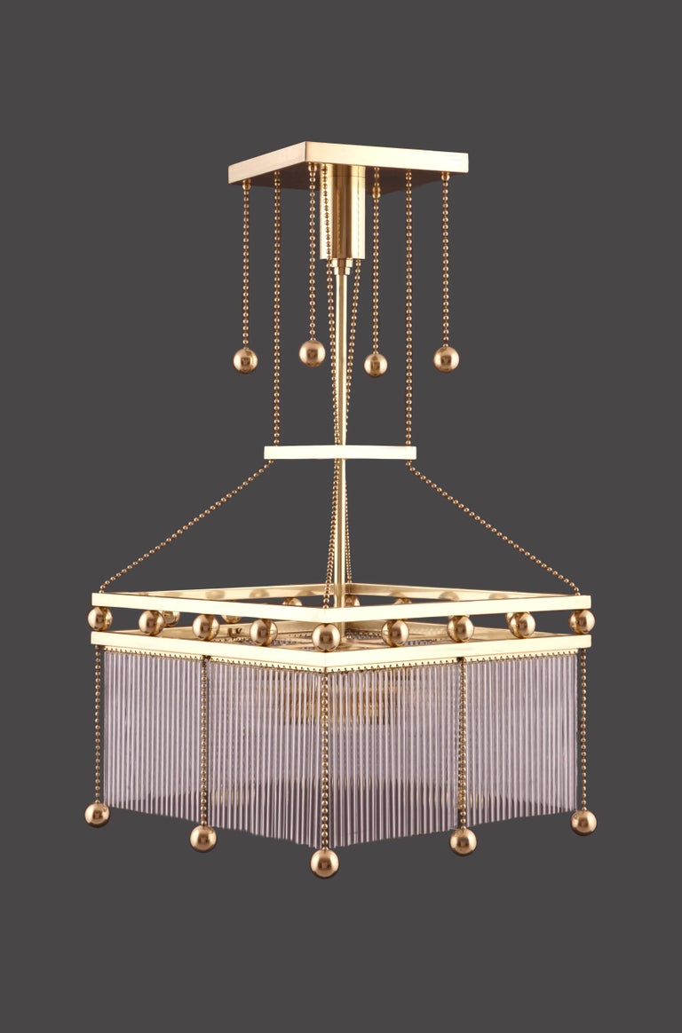 Austro-Hungarian Jugendstil Crystal Glass N Brass Parlor Chandelier, Re ...