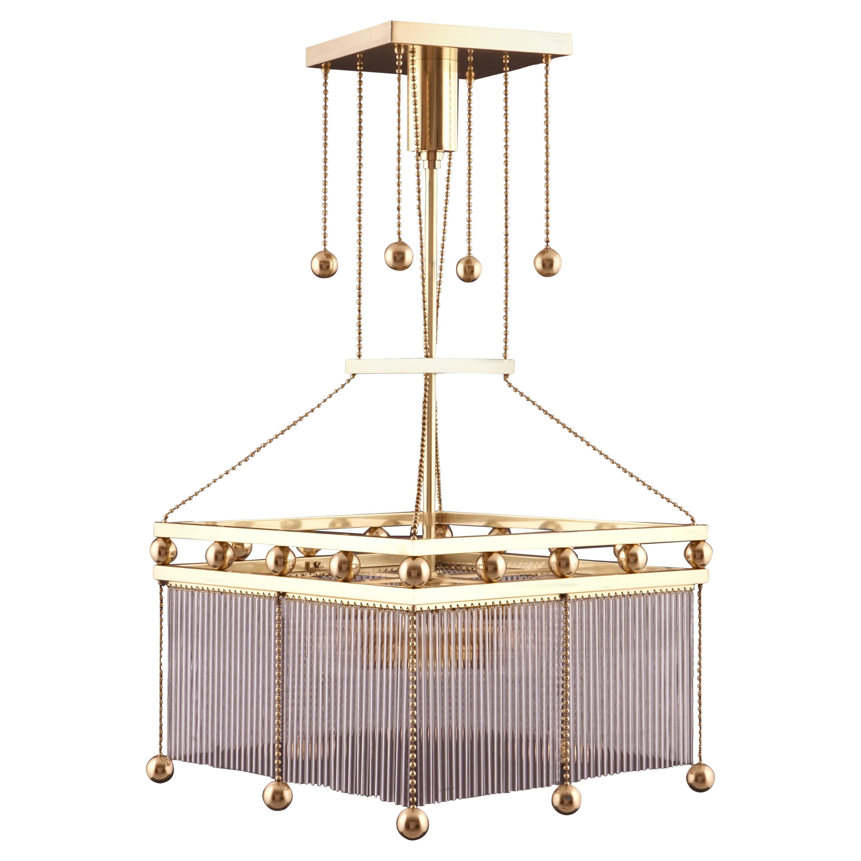 Austro-Hungarian Jugendstil Crystal Glass N Brass Parlor Chandelier, Re ...