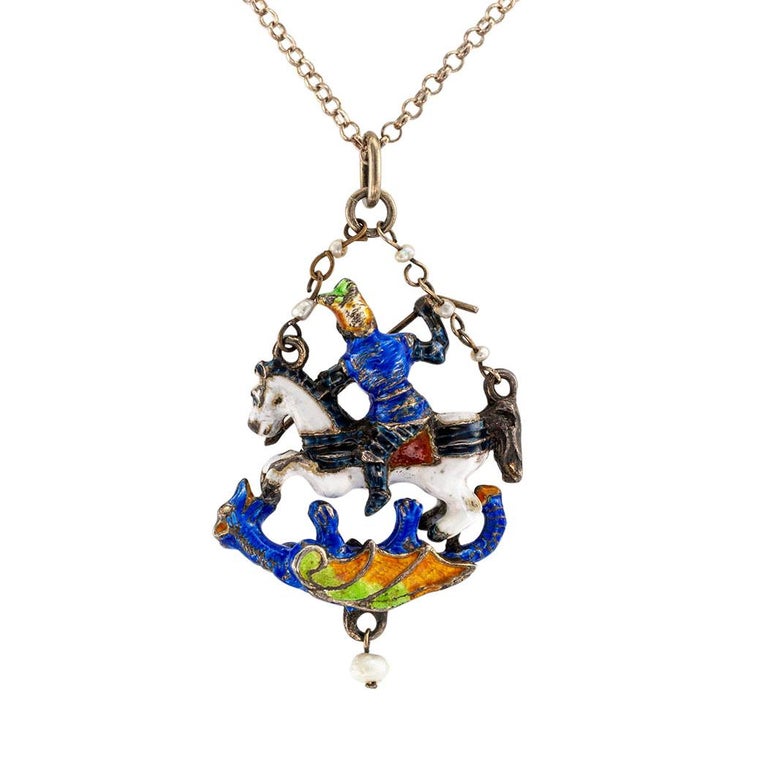 Austro Hungarian Saint George Slaying the Dragon Enamel Gemstones ...