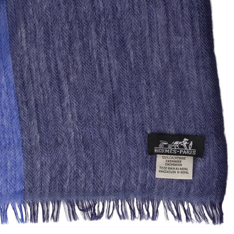 auth HERMES blue indigo navy cashmere COLORBLOCK Shawl Scarf For Sale ...