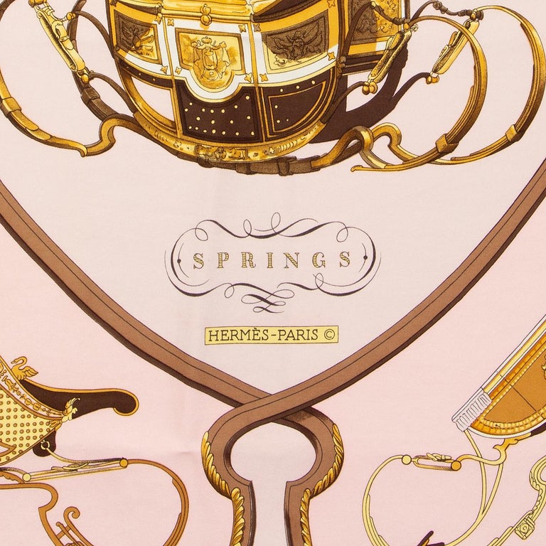 auth HERMES pink SPRINGS 90 silk twill Scarf at 1stDibs