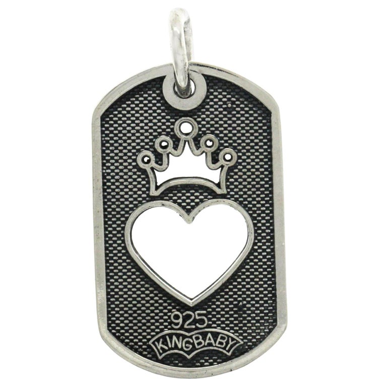 Auth King Baby 925 Sterling Silver Crown Heart Dog Tag Pendant For Sale ...