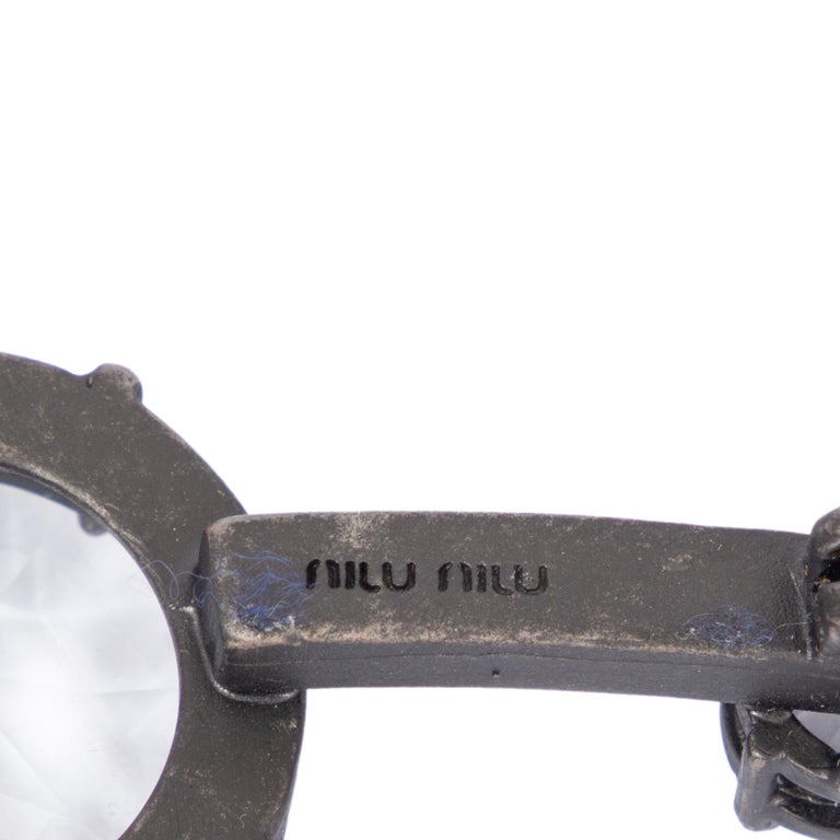 auth MIU MIU gunmetal and DOUBLE CRYSTAL Brooch For Sale at 1stDibs