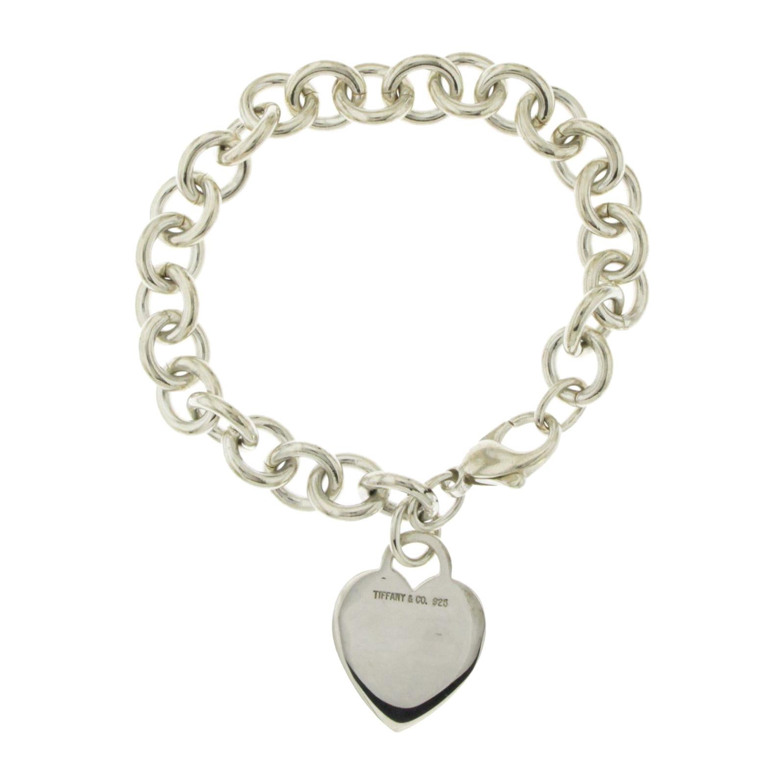Auth Tiffany and Co. 925 Sterling Silver Heart Tag Charm Bracelet at ...
