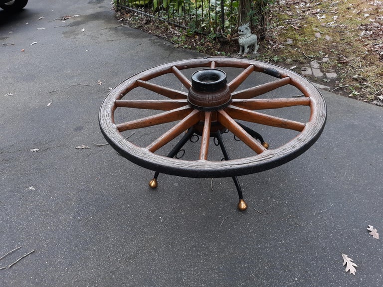 Authentic 19th Century Wagon Wheel Glass Top Coffee Table For Sale at ...