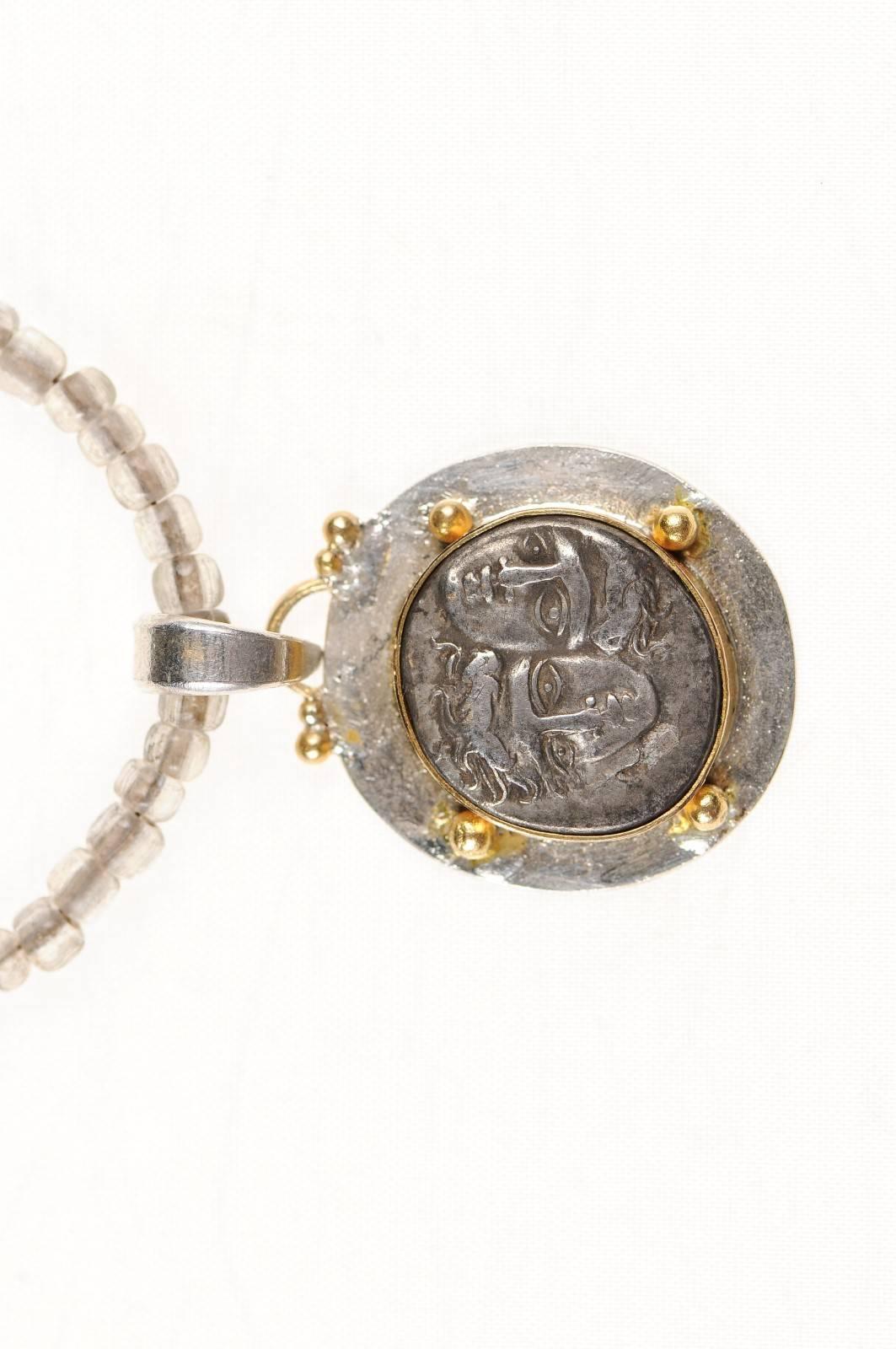 Authentic Ancient Greek Gemini Dioscure Silver Coin in Silver and 22k ...