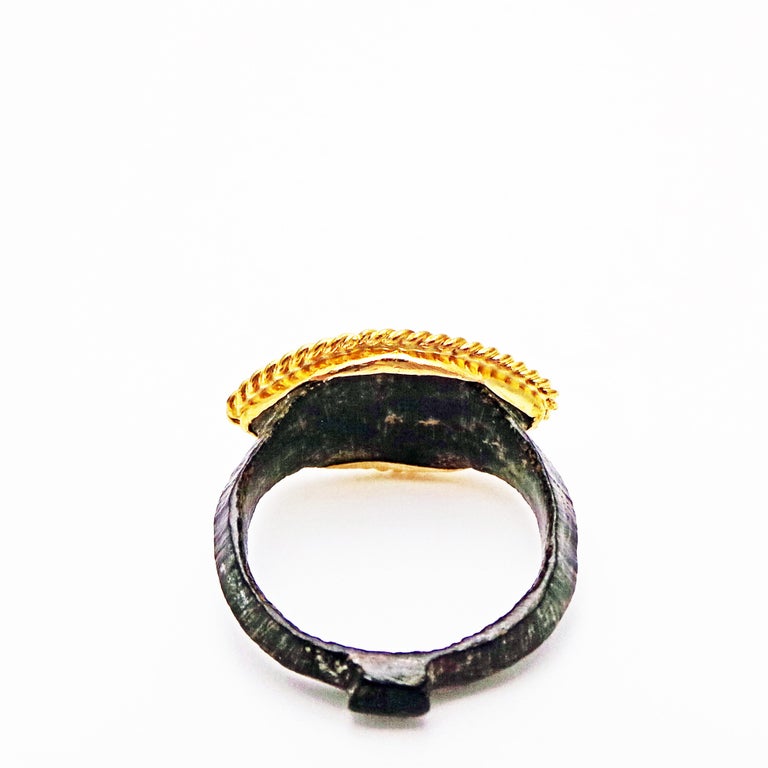 Authentic Ancient Roman Bronze Ring with 22k Gold Bezel at 1stDibs