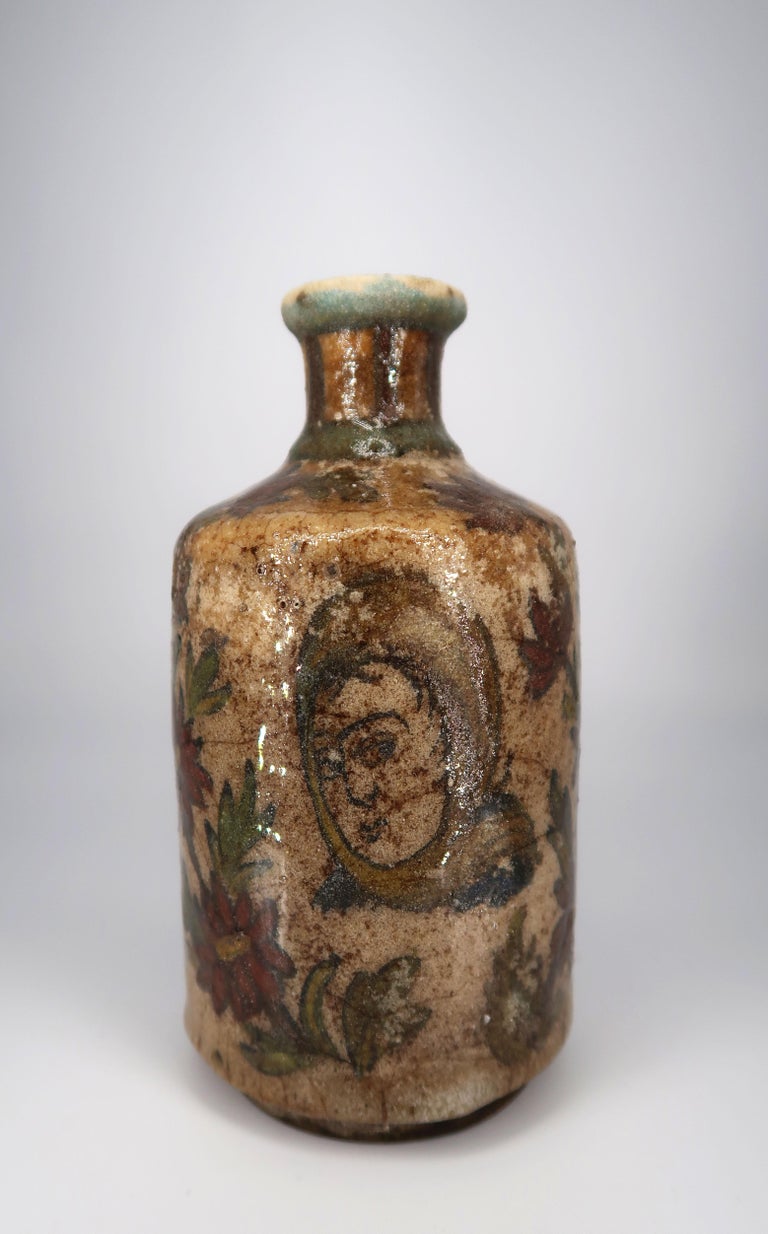 Pair of Authentic Antique Persian Qajar Pottery Tea Flasks, Late 19th ...