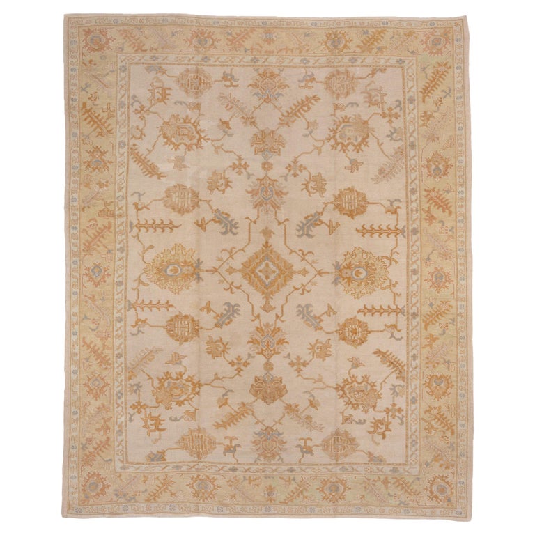 Authentic Antique Turkish Oushak Rug, Allover Ivory Field, Yellow ...