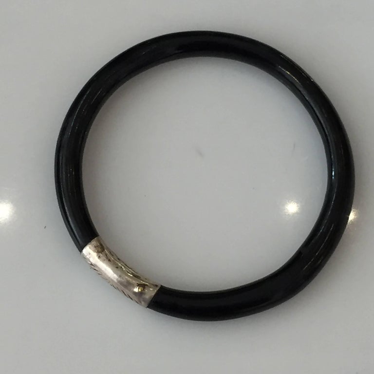Authentic Art Deco Black Bakelite Bangle Bracelet with Sterling Accent ...