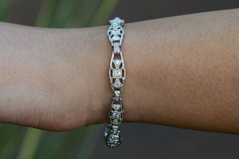 Authentic Art Deco Diamond Platinum Link Bracelet For Sale at 1stDibs