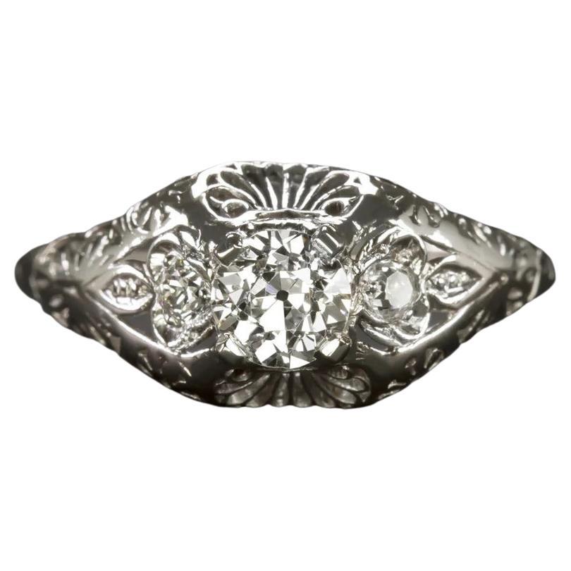 Art Deco Old European Diamond Onyx Platinum Cocktail Ring For Sale at ...