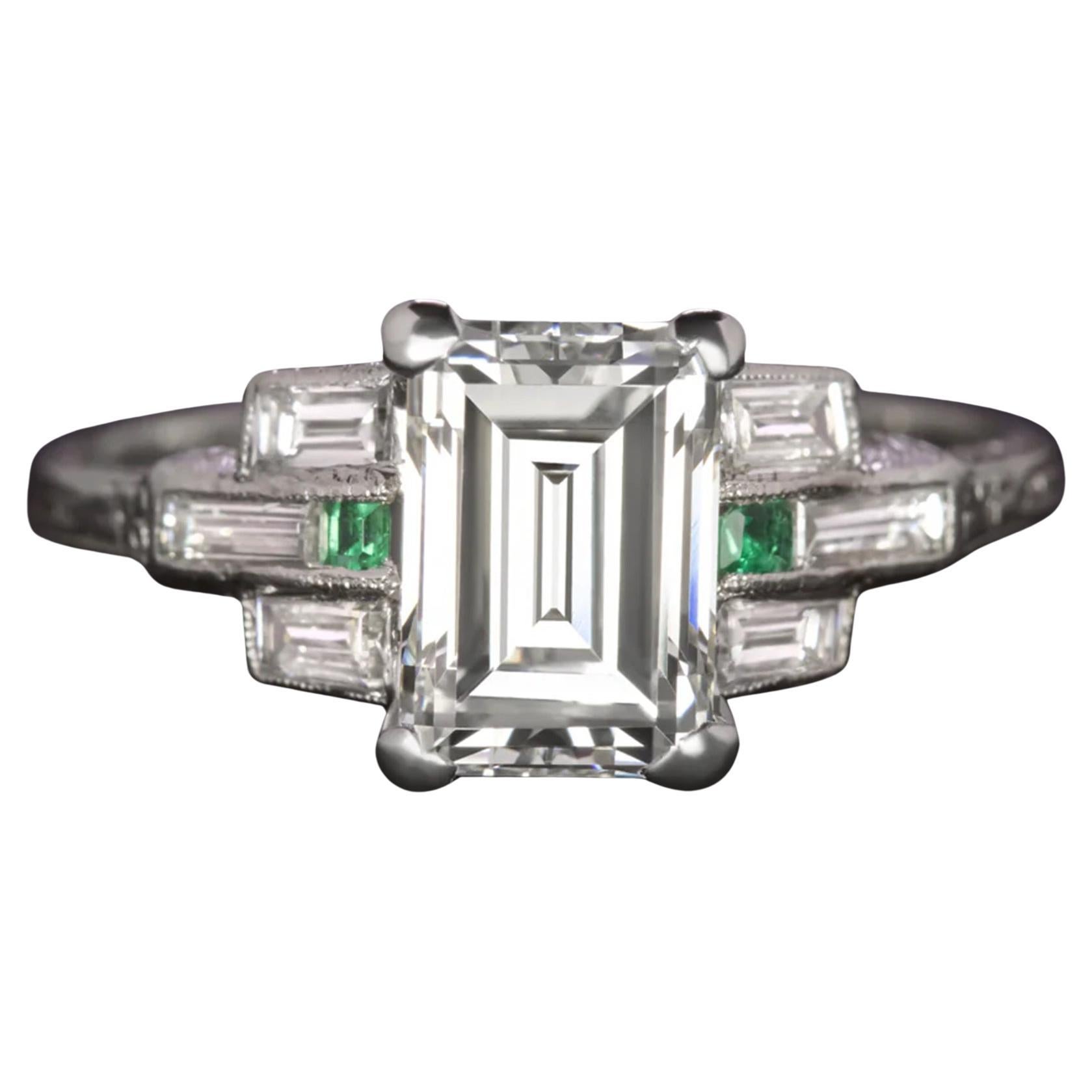 Authentic Art Deco Vintage 2 Carat Emerald Cut Diamond Ring For Sale at ...