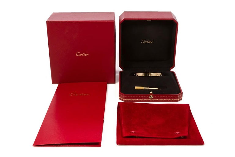 Authentic Cartier Love Bangle Bracelet 18 Karat Yellow Gold Box and ...