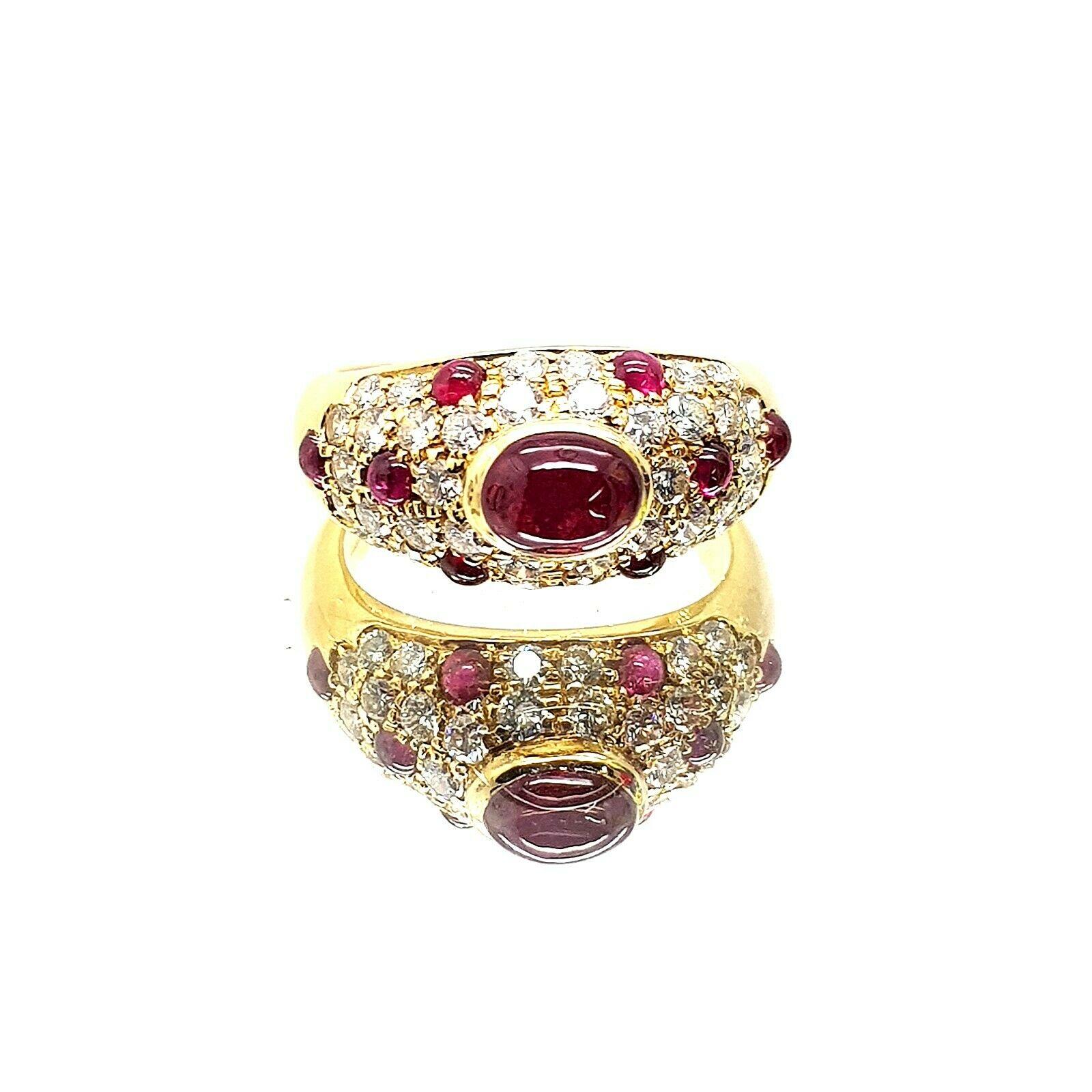Authentic Cartier Vintage Cabochon Ruby and Diamond Ring For Sale at ...