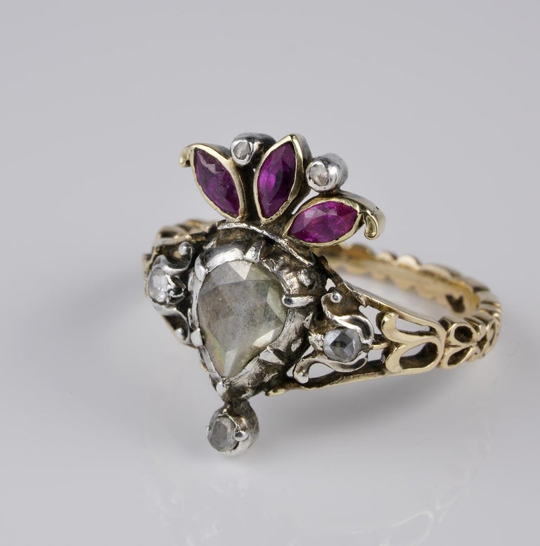 Crowned Heart Diamond Ruby Rare Ring For Sale at 1stDibs