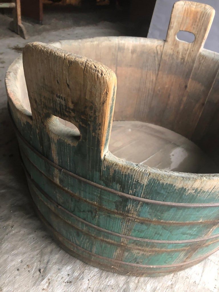 Authentic Distressed Country Washing Barrel Tub and Stand For Sale at ...